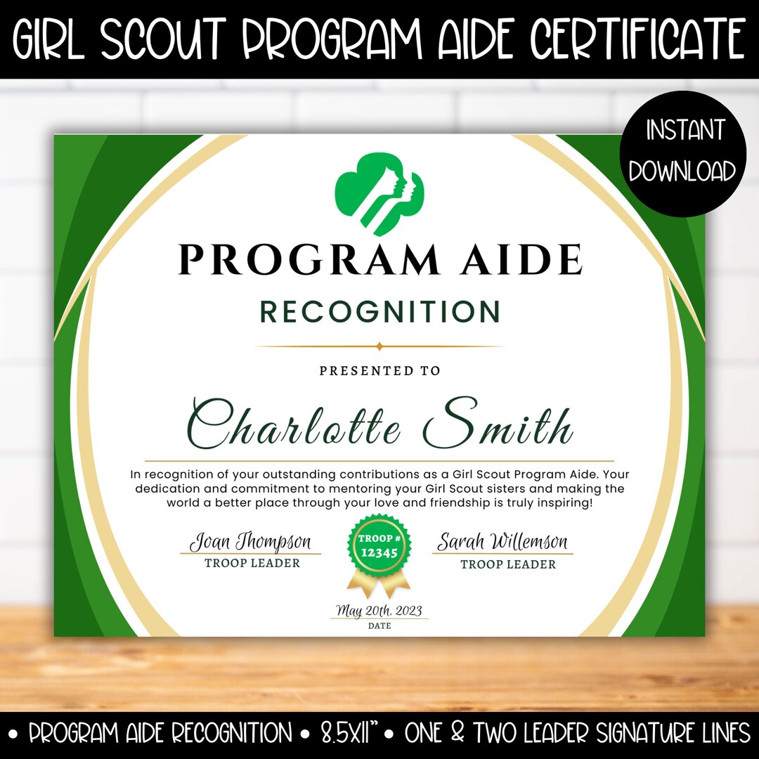 Girl Scout Program Aide Recognition Certificate Template, Girl Scout ...