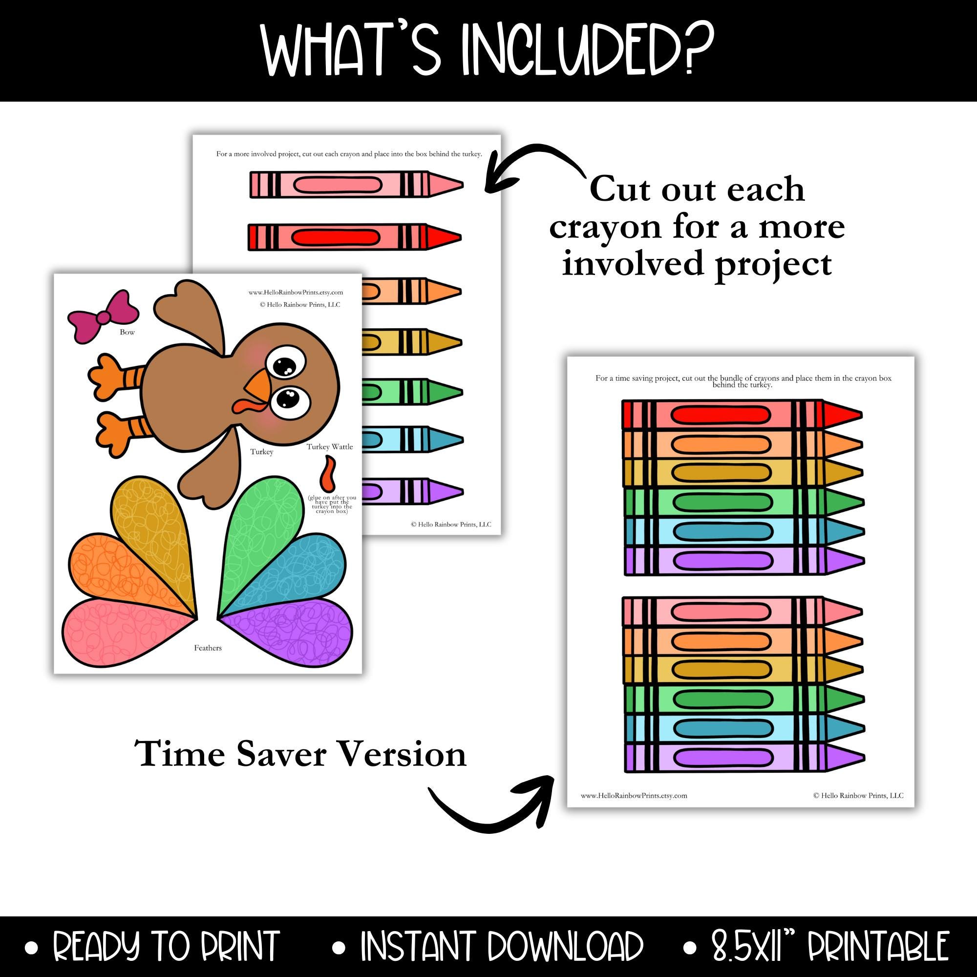 Crayon Turkey Disguise Project Printable, Thanksgiving Box of Rainbow ...