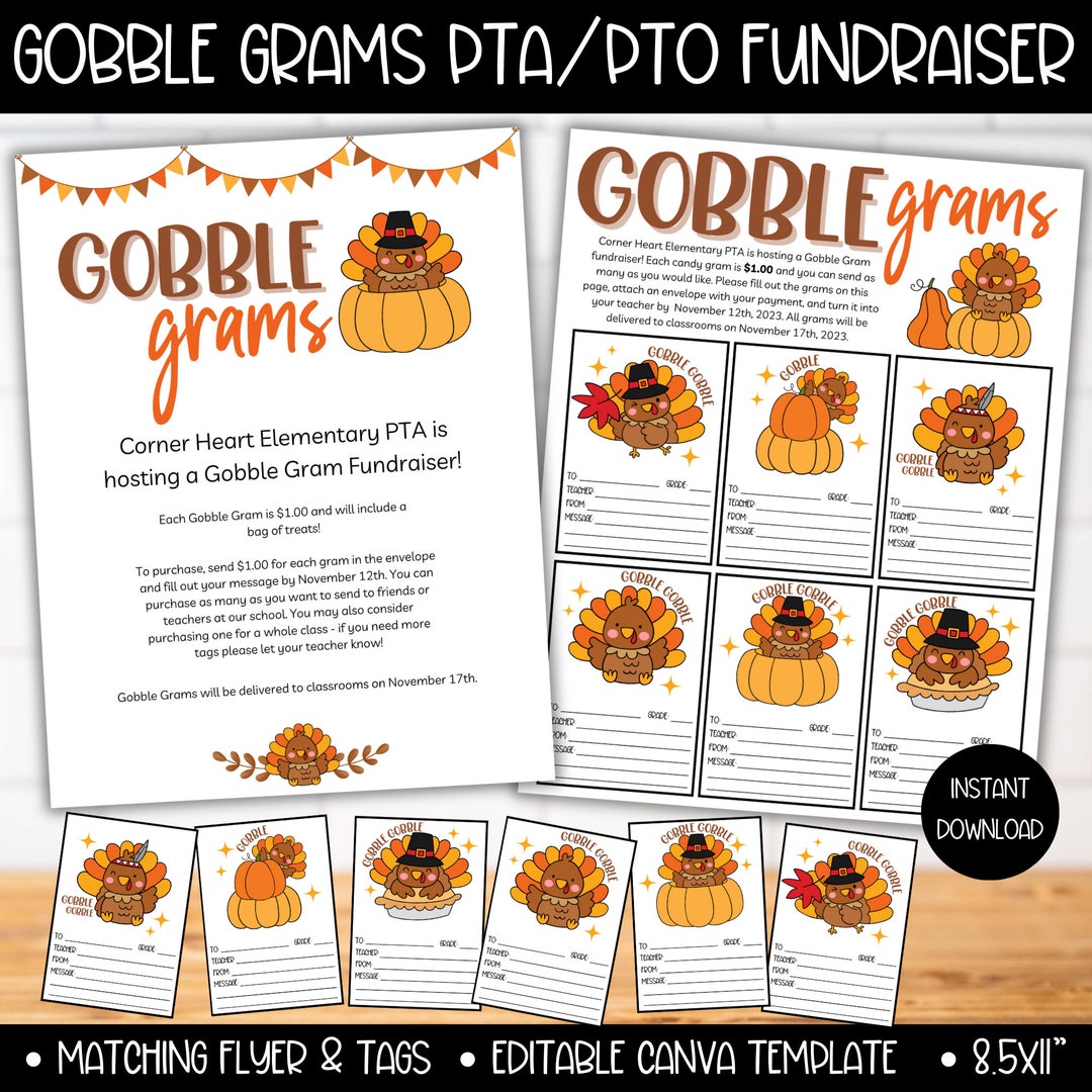 PTA PTO Gobble Gram Thanksgiving Fundraiser Flyer Template, School ...