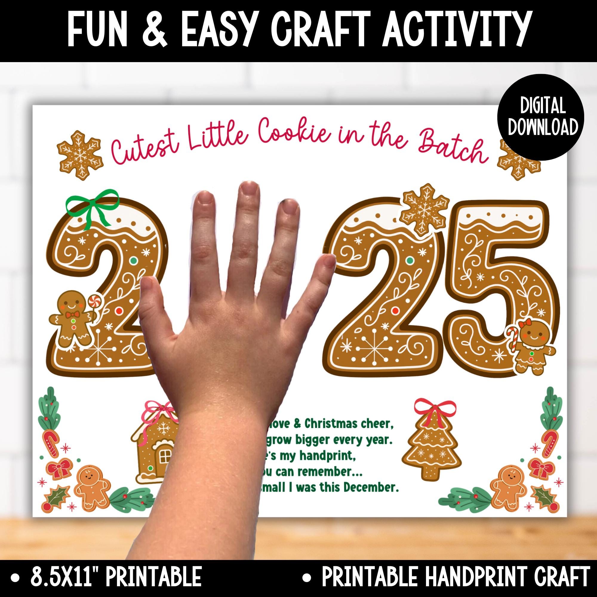 2025 Christmas Gingerbread Poem Handprint Craft, Cutest Cookie in the ...