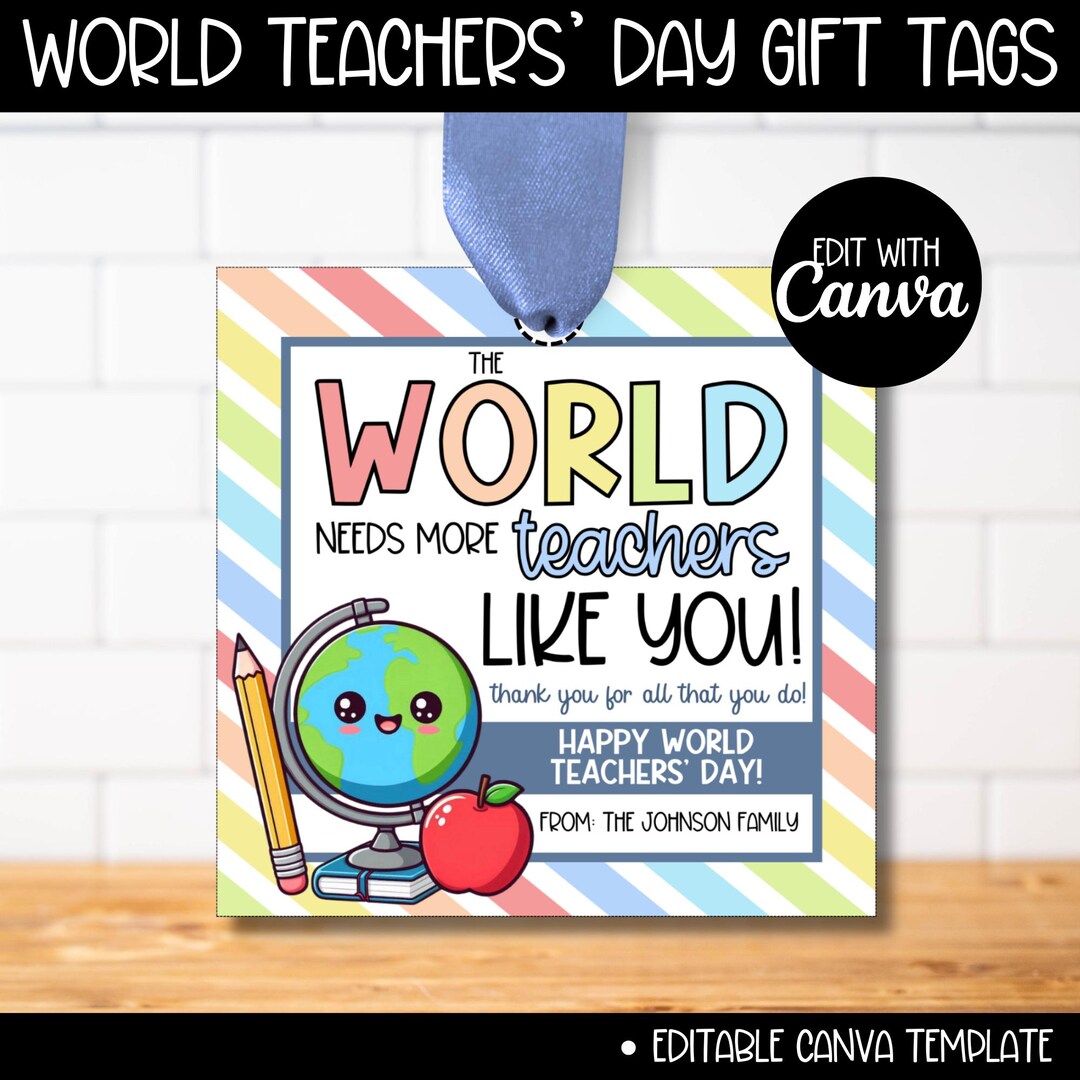 World Teachers Day Gift Tags Template, PTA PTO Gifts, World Teachers ...