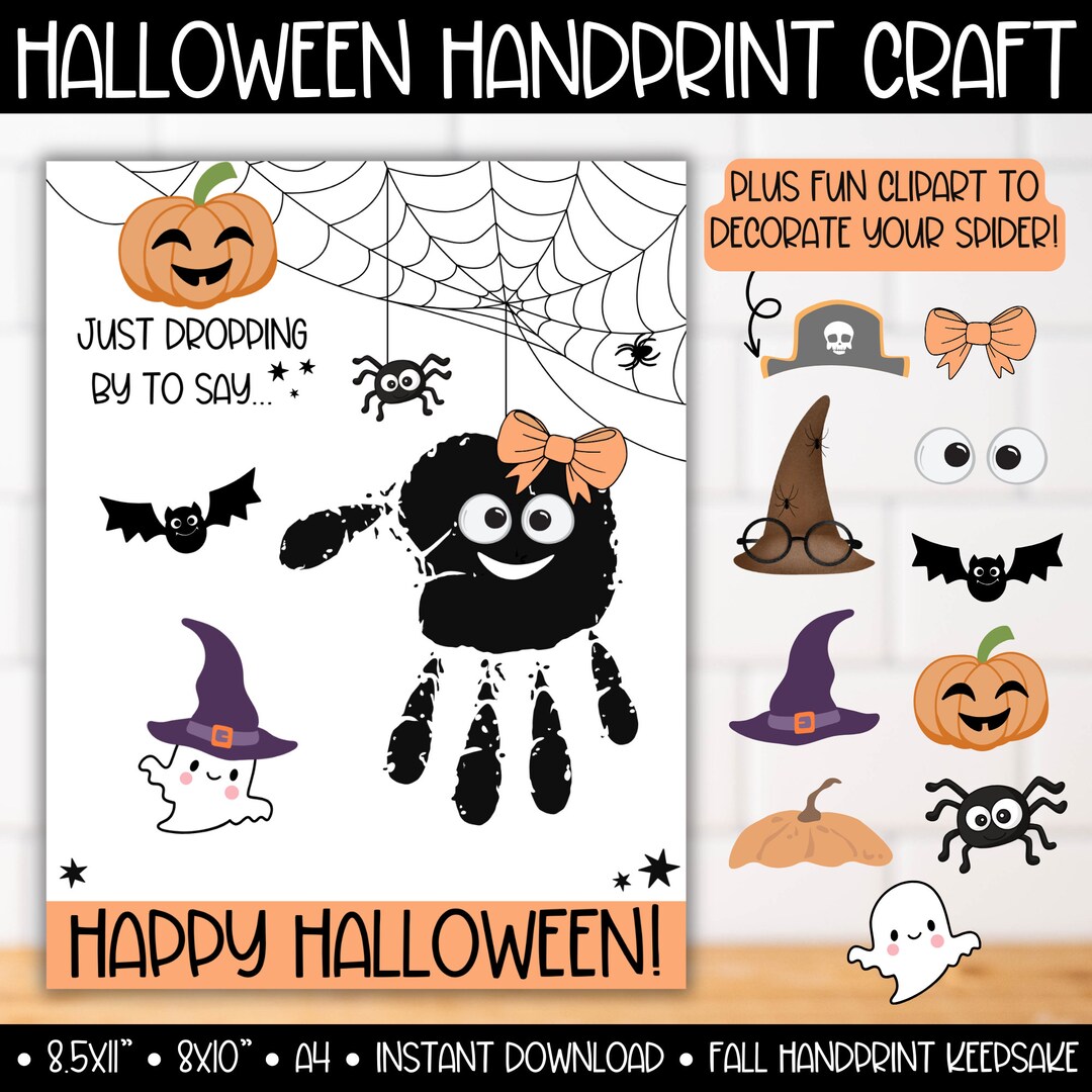 Halloween Spider Pumpkin Handprint Craft, Autumn Craft Kit for Kids ...
