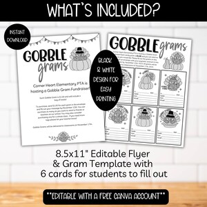 PTA PTO Gobble Turkey Thanksgiving Gram Fundraiser Flyer Template ...