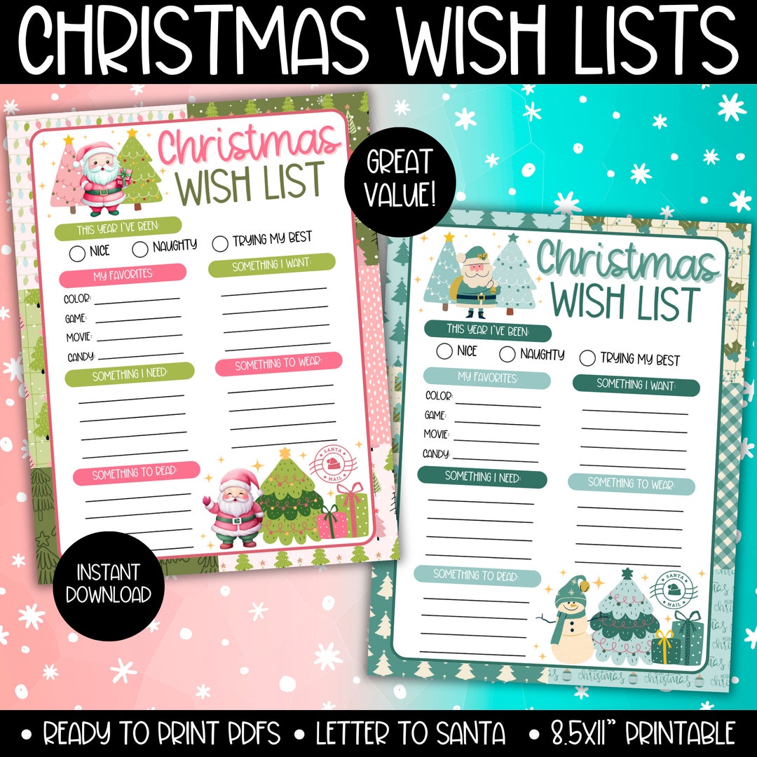 Pink Blue Christmas Letter to Santa Wish List Activity Craft, Something ...