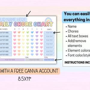 Editable Colorful Kid Chore Chart, Cleaning Schedule Planner, Family ...