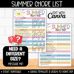 Editable Summer Chore Chart List for Kids, Teen Chores Reward System ...