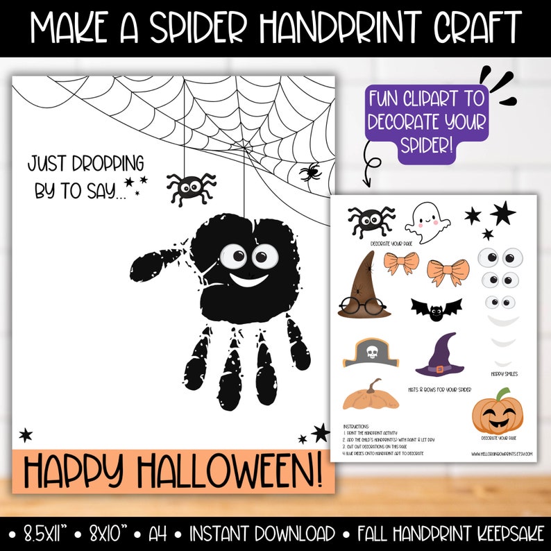 Halloween Spider Pumpkin Handprint Craft, Autumn Craft Kit for Kids ...