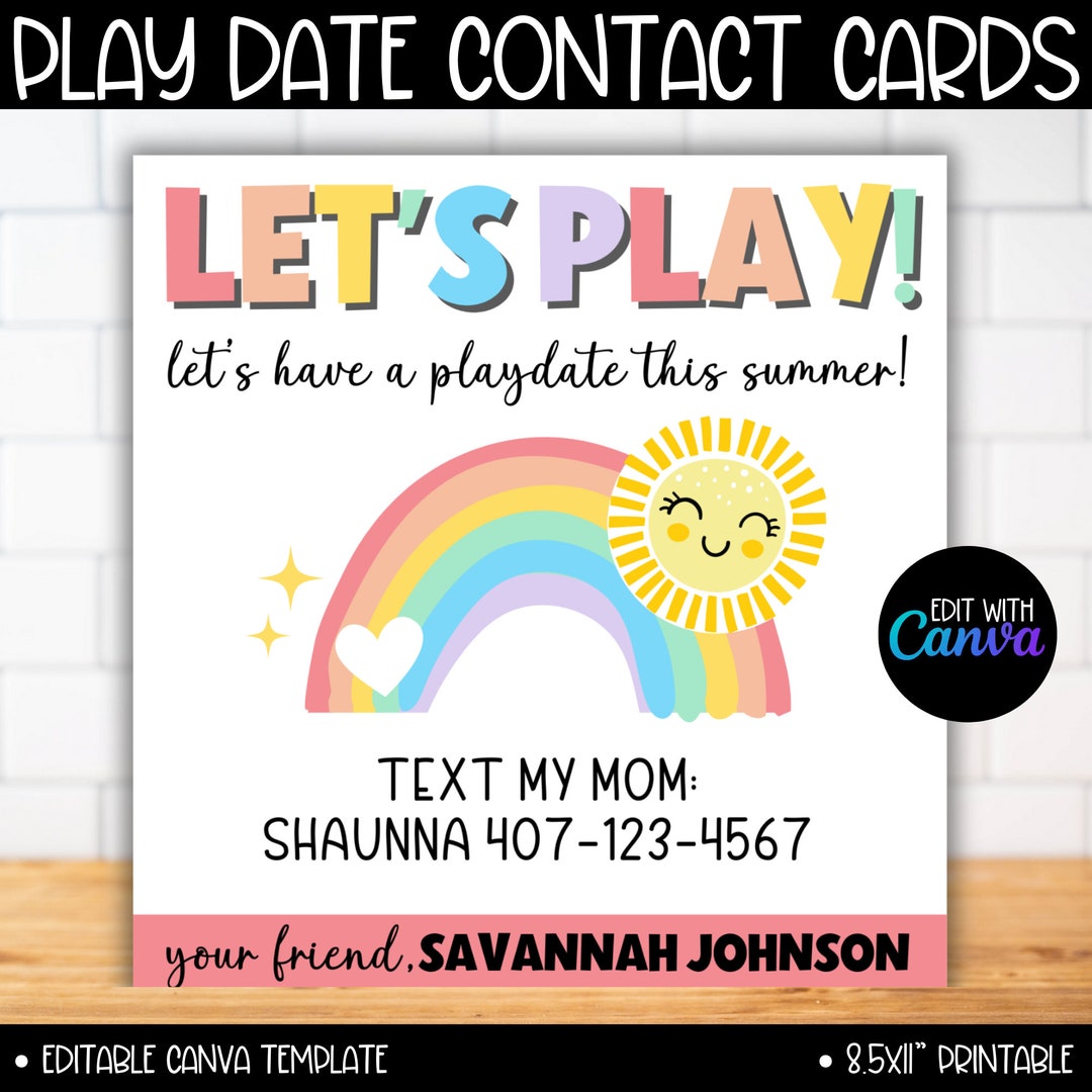 Let's Play Playdate Invite Cards Kids Template, Keep in Touch Cards ...