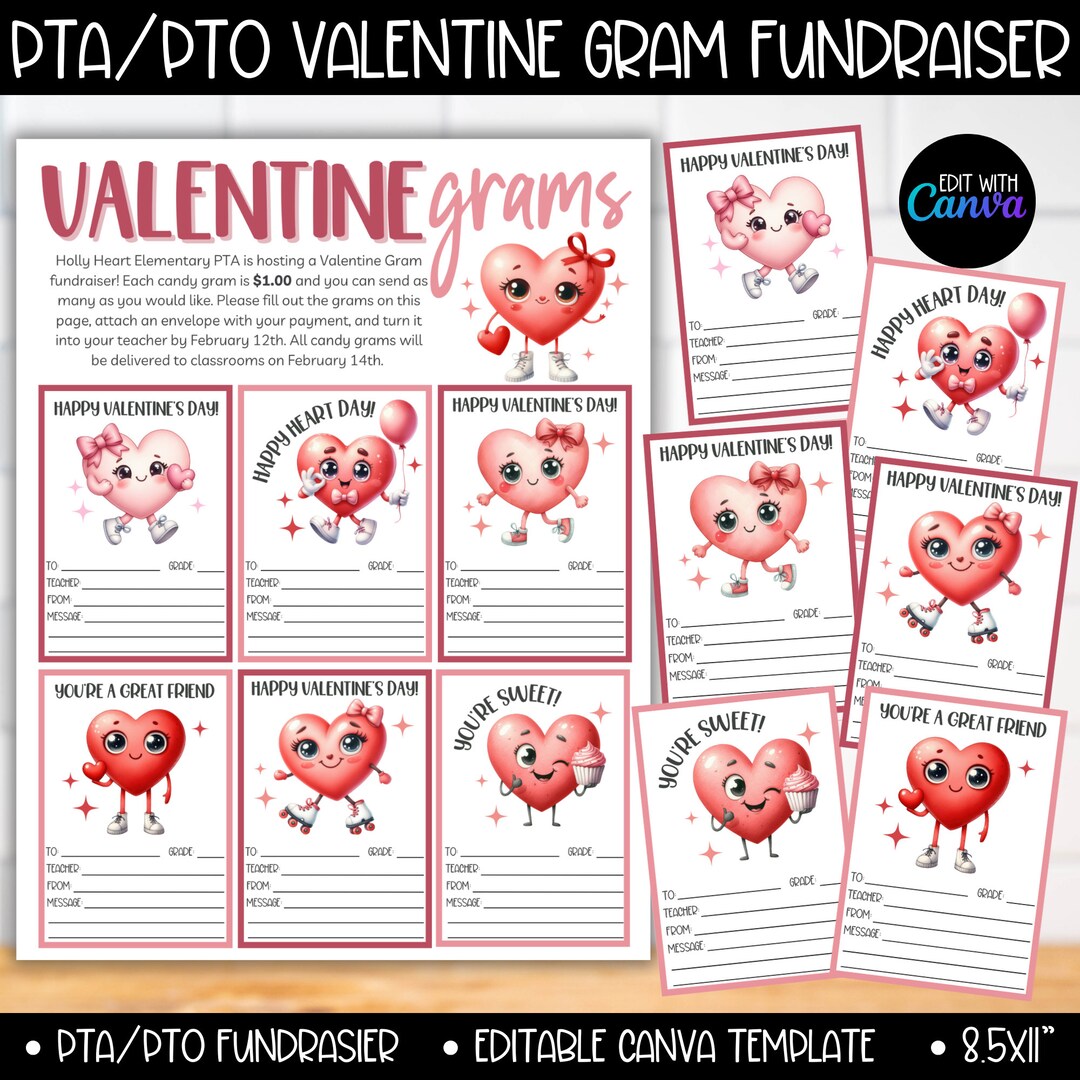 Valentine's Day Candy Gram Pink Red Heart Lollipop Editable Fundraiser ...