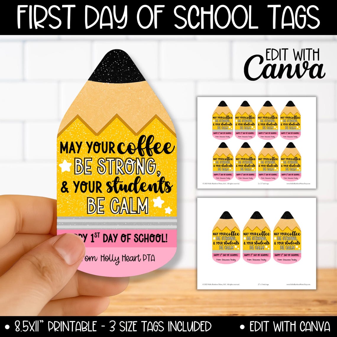 1st Day Teacher Coffee Gift Tag, Back to School Pencil Tag, First Day ...
