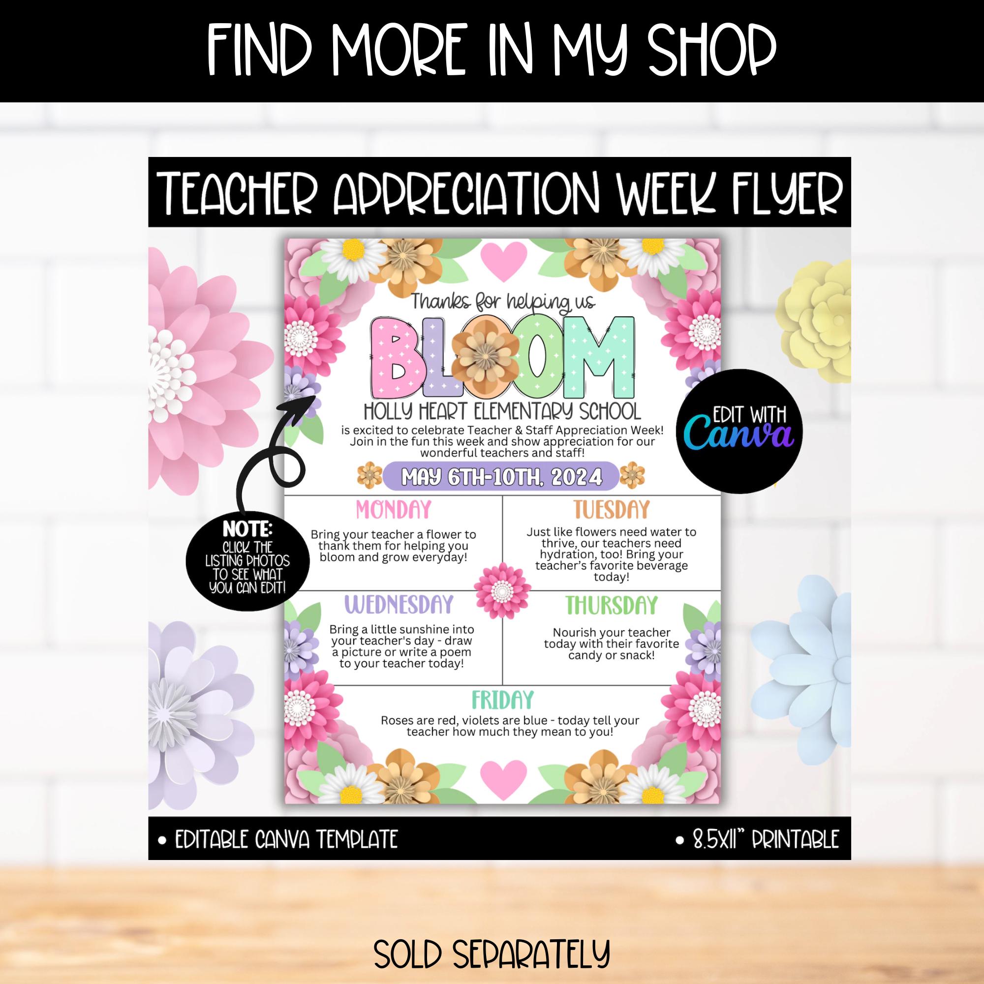 Bloom Flower Teacher Staff Appreciation Week Snack Food Door Hanger ...