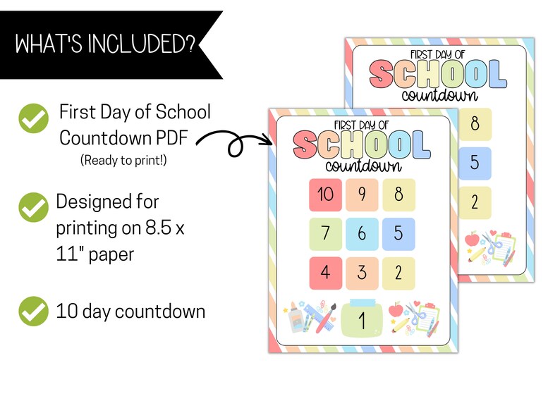 First Day of School Countdown for Kids Printable PDF - Etsy