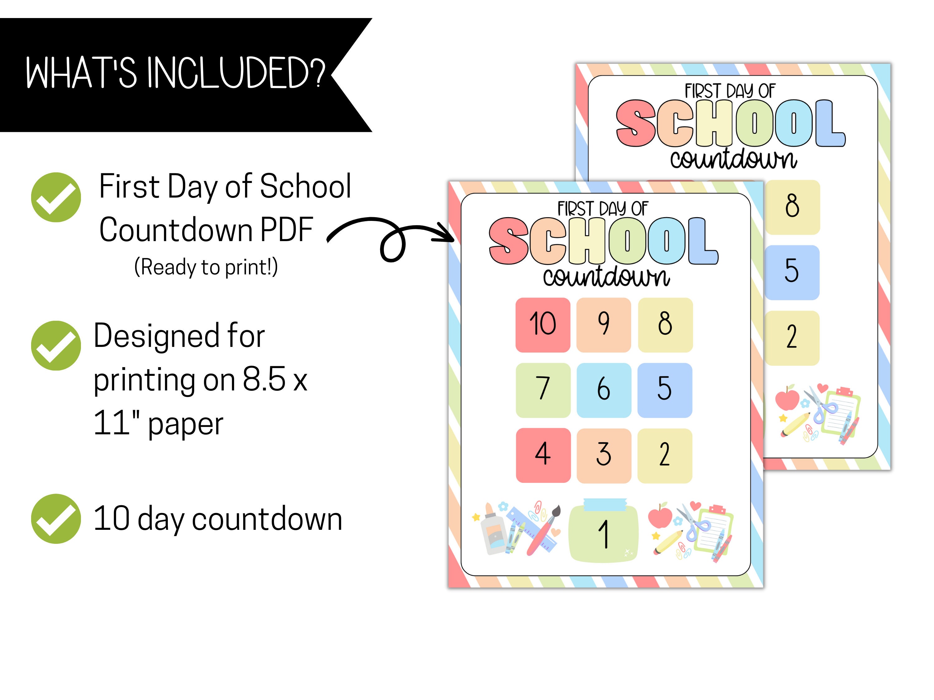 First Day of School Countdown for Kids Printable PDF - Etsy