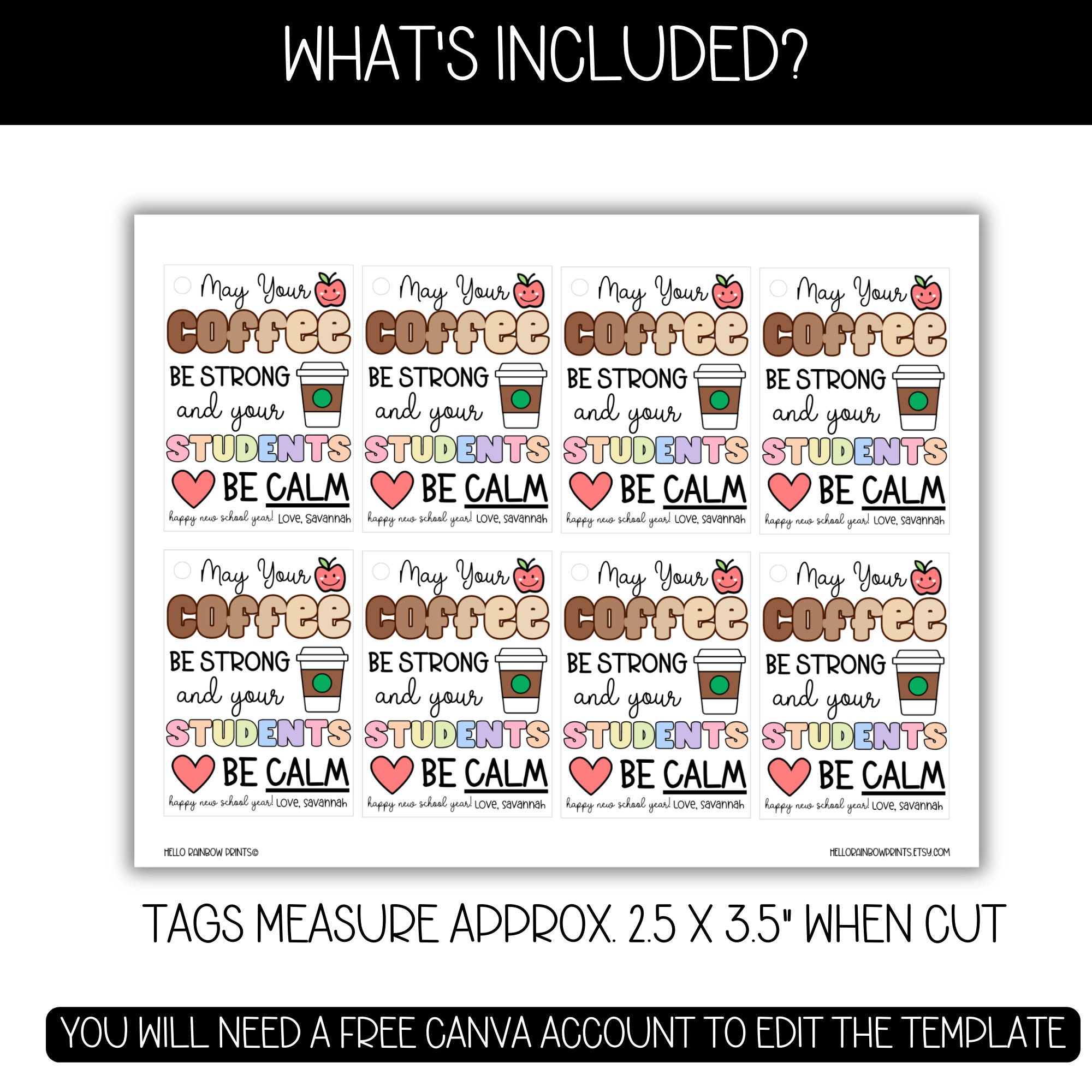 Back to School Coffee Gift Tag Teacher Gift Treat, Coffee Shop Gifts ...