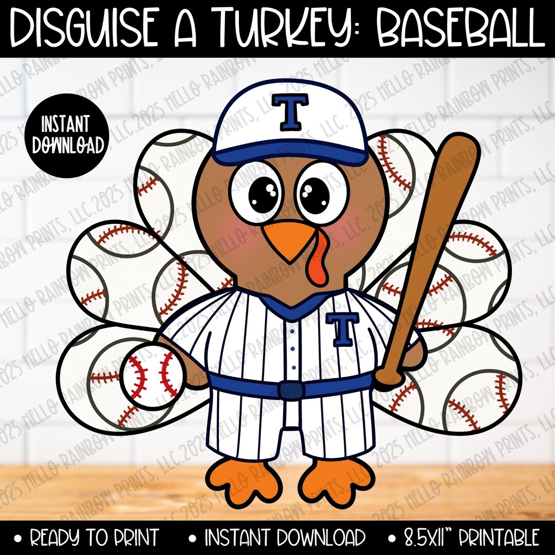 Baseball Player Turkey Disguise Printable Craft Kit, Thanksgiving ...