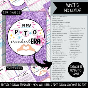 Editable in My PTO President Era Binder Planner Bundle, Pop Star PTO ...