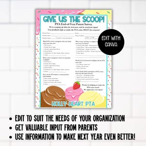 PTA End of Year Parent Survey Form, PTO Give Us the Scoop Ice Cream ...