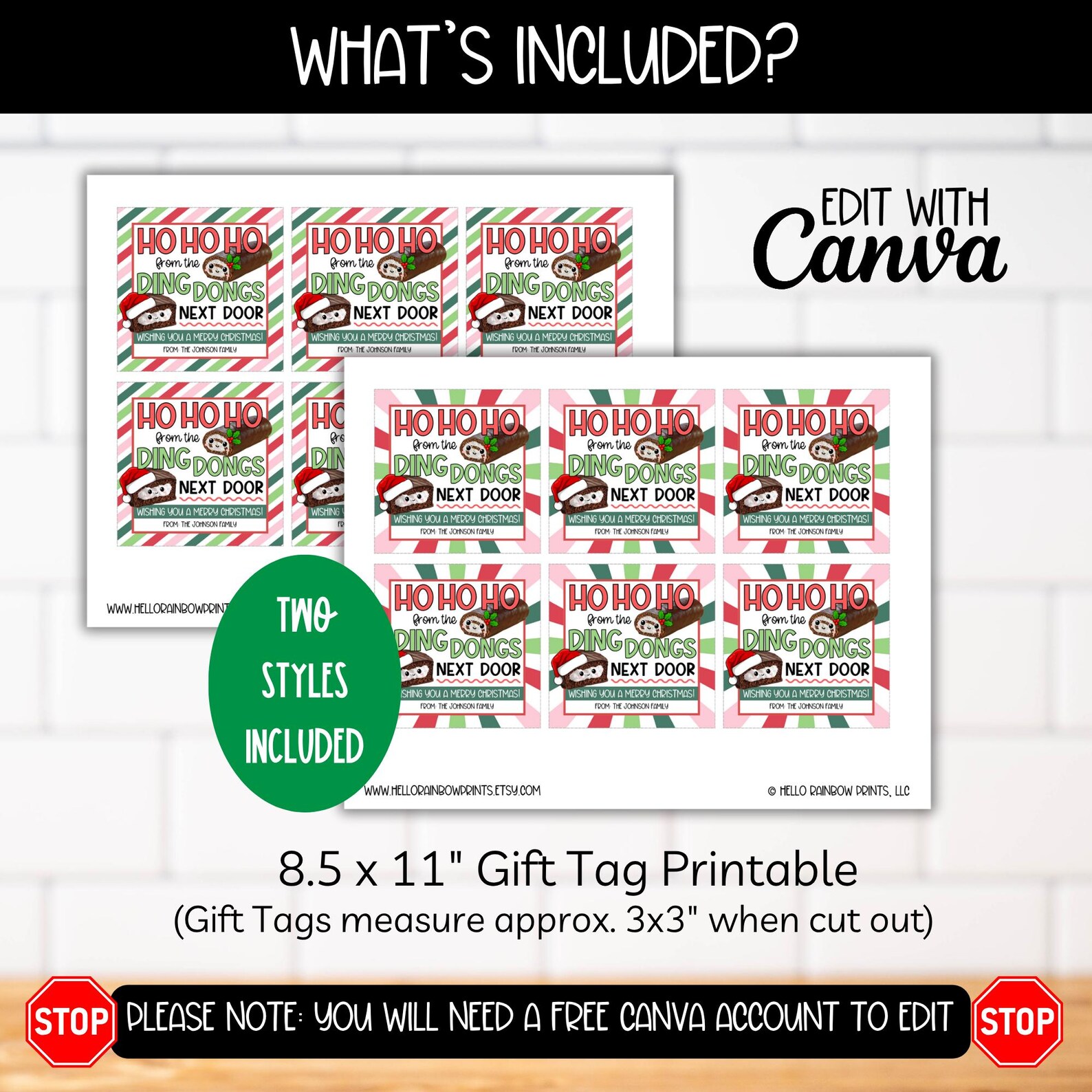 Christmas Next Door Neighbor Gift Tag Template, Ho Ho From the Ding ...