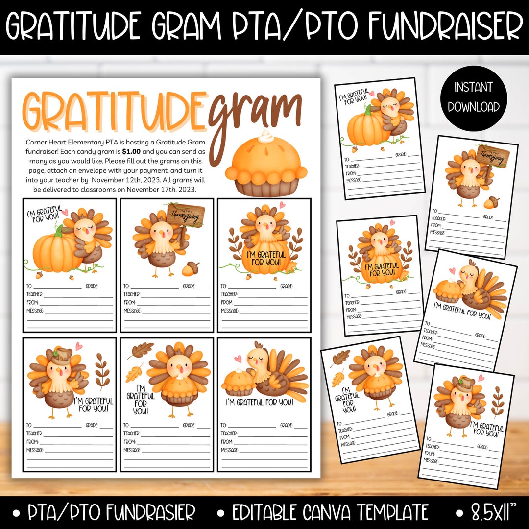 Thanksgiving Gratitude Gram Fundraiser Flyer Template, Gobble Gram ...