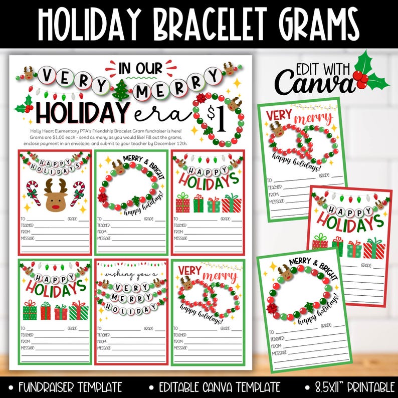 Christmas Holiday Bracelet Grams Fundraiser Flyer Template, Winter ...