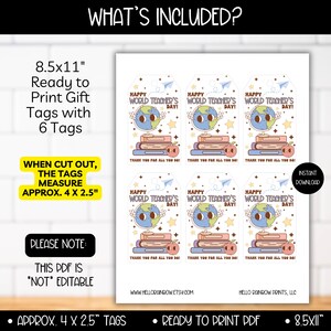 World Teacher's Day Gift Tag, Teacher Appreciation Thank You Gift Tags ...