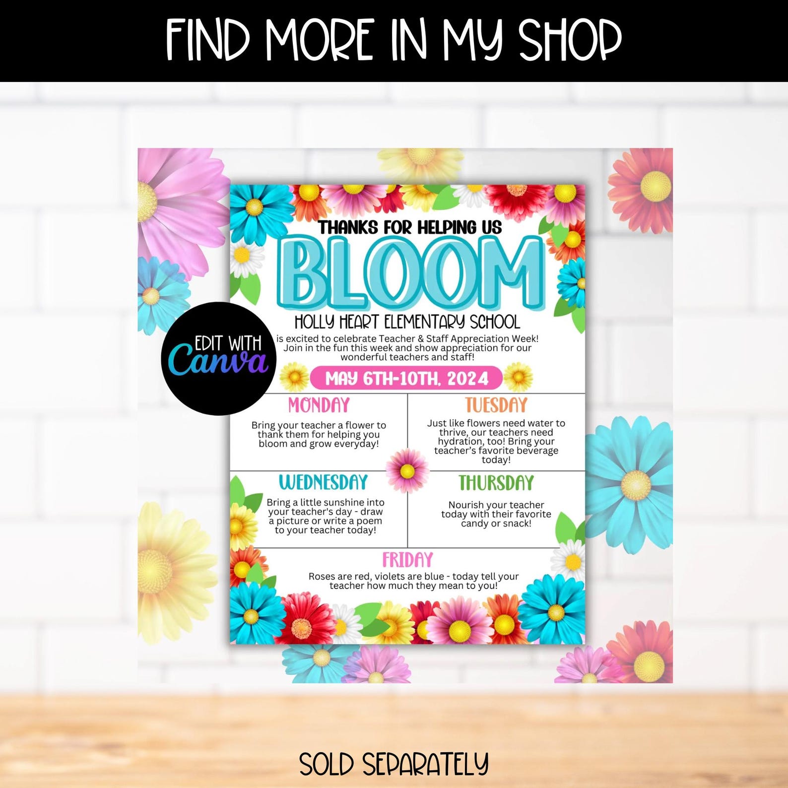 Flower Garden Teacher Staff Appreciation Week Editable Gift Tag ...