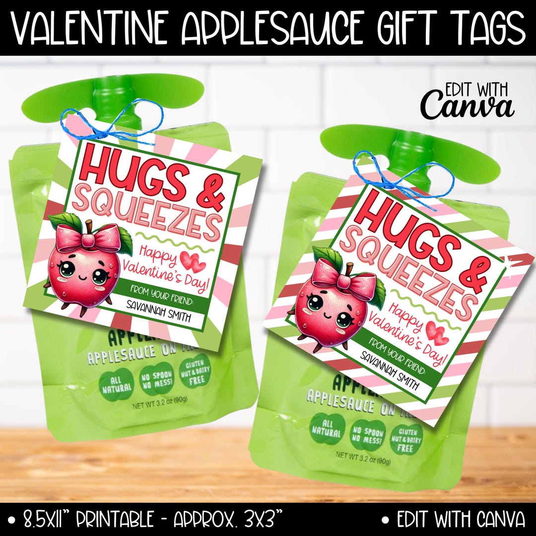 Valentine's Day Applesauce Cards, Valentine Apple Sauce Pouch Class ...