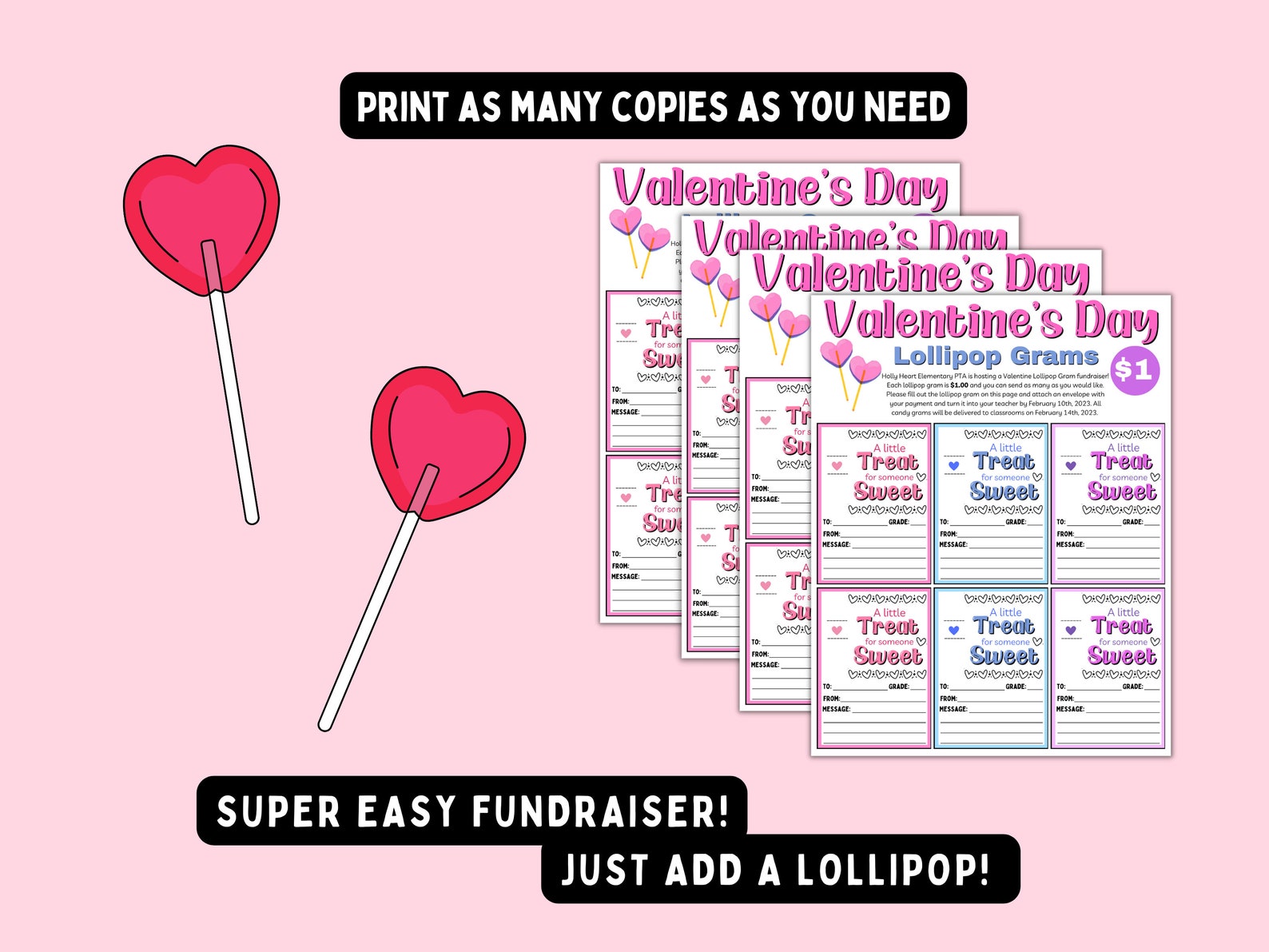 PTA PTO Valentine's Day Candy Gram School Fundraiser Flyer Template ...