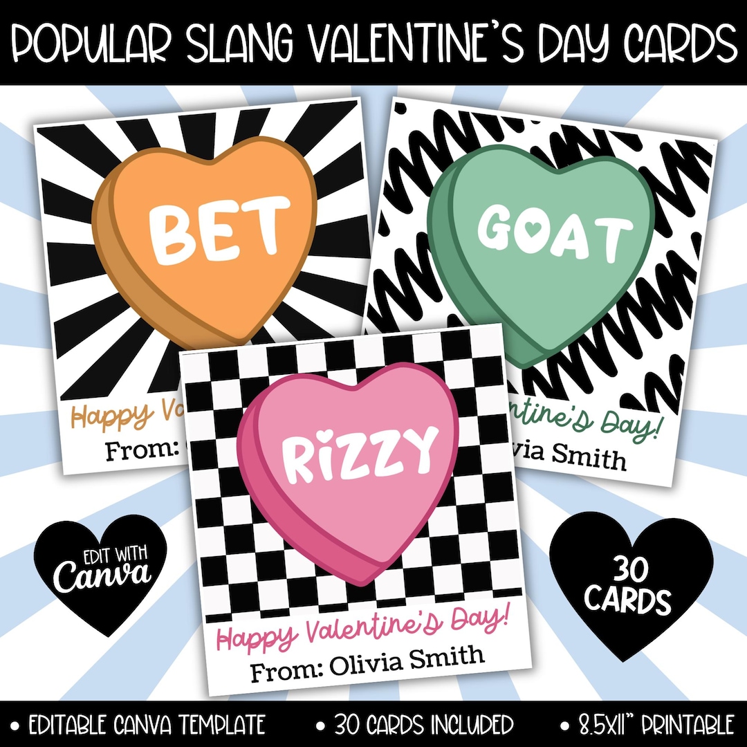 Trendy Slang Word Gen Z Valentine's Day Cards for Kids, Skibidy Rizz No ...