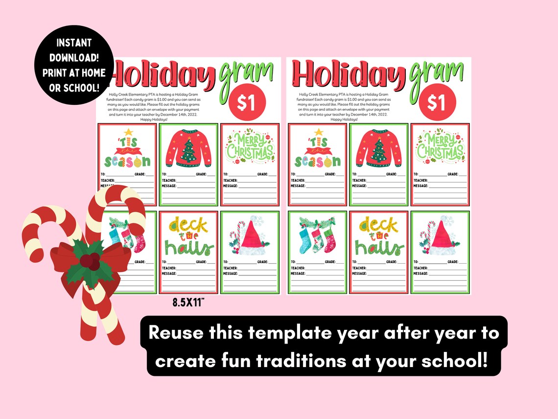 PTA PTO Candy Gram | Christmas Gram | Holiday Gram | Candy Cane Gram ...