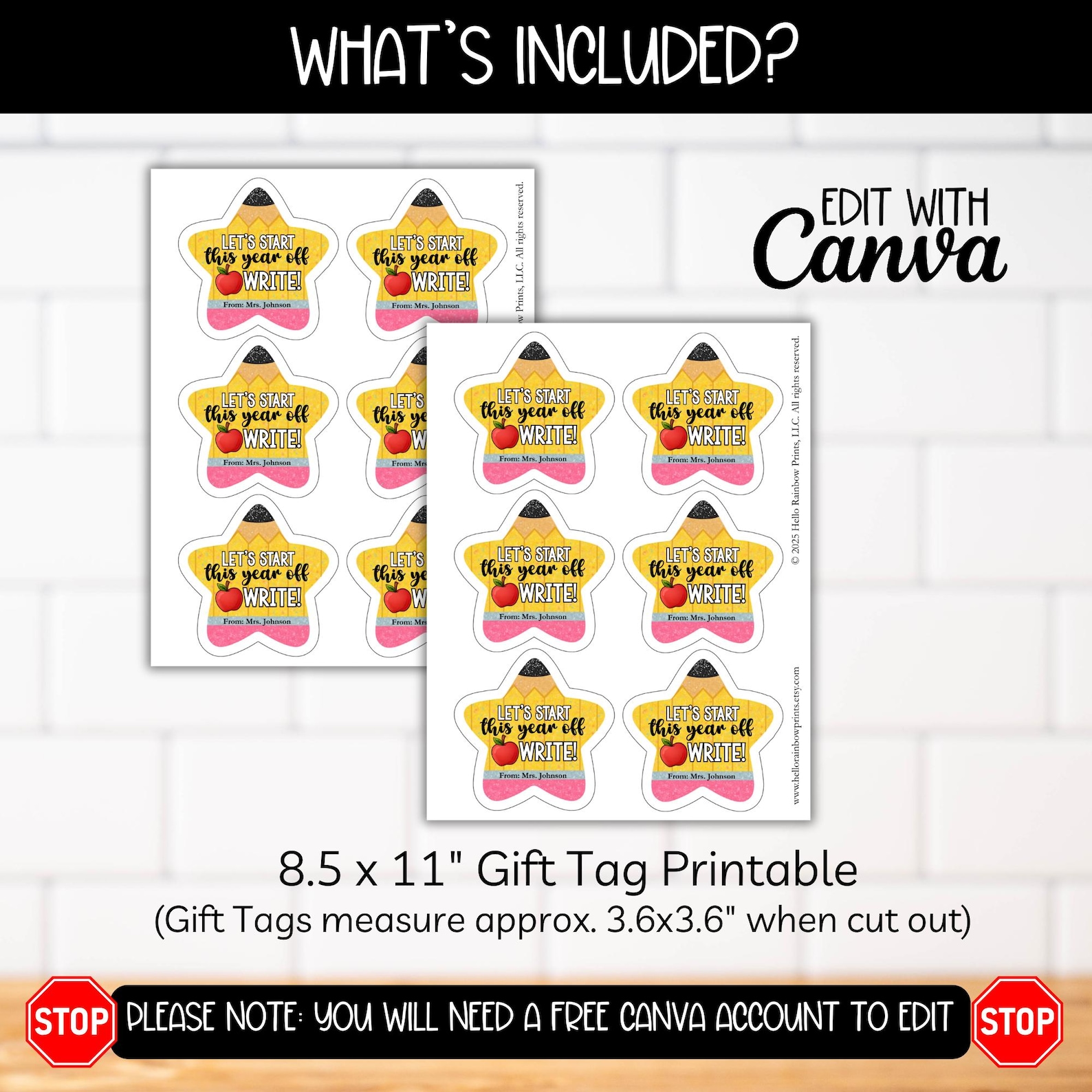 Back to School Pencil Star Treat Tag, Editable Meet the Teacher Class ...