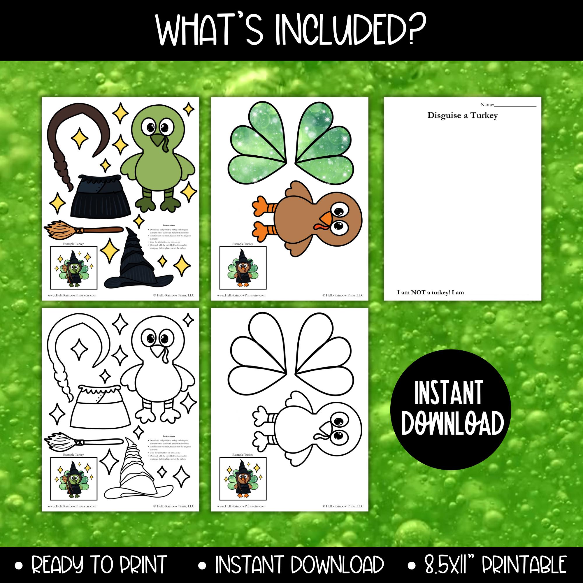 Disguise the Turkey Wicked Witch Printable Craft Kit, Elphaba Coloring ...