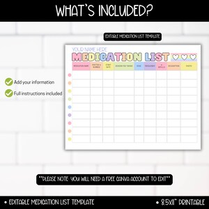 Medication Supplement List Tracker Log Chart Printable Template ...