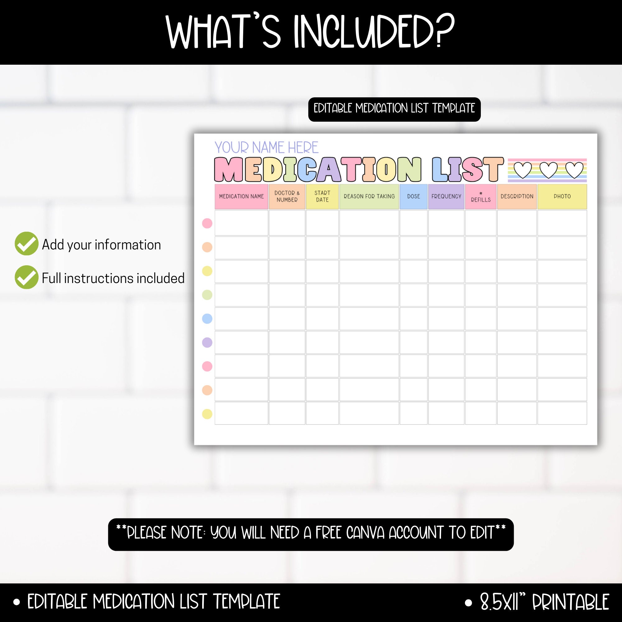 Medication Supplement List Tracker Log Chart Printable Template ...
