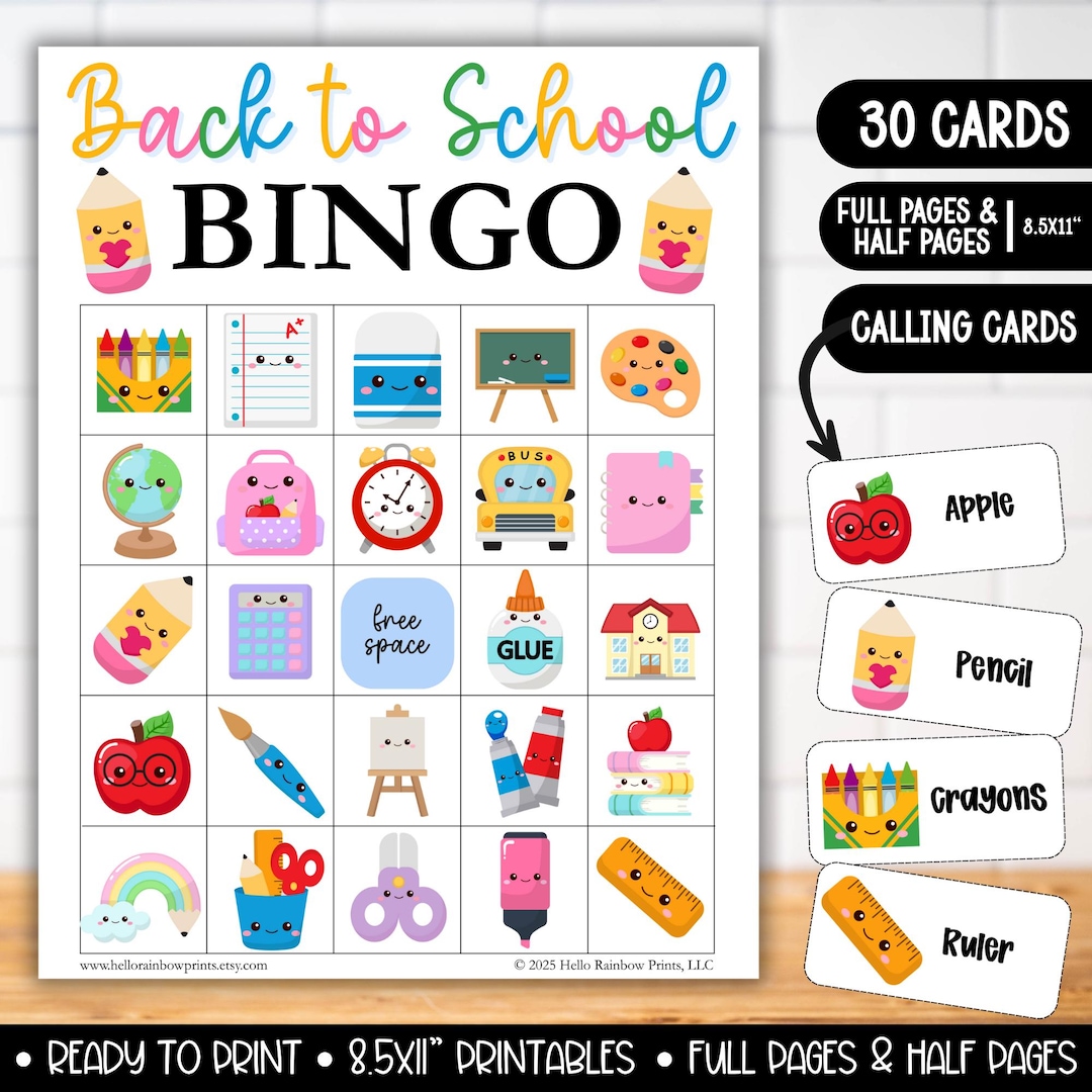 Pastel Back to School Bingo Game for Kids, Printable First Day of ...