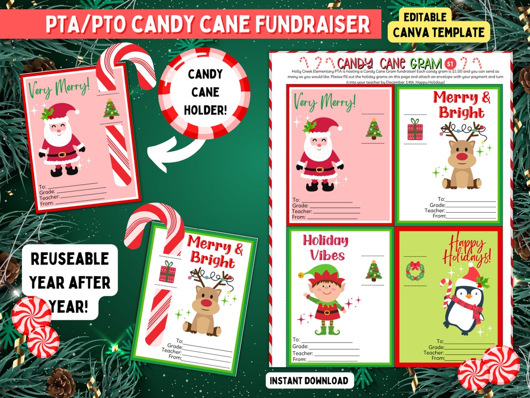 PTA PTO Candy Cane Holder Candy Gram | Christmas Gram | Holiday Gram ...
