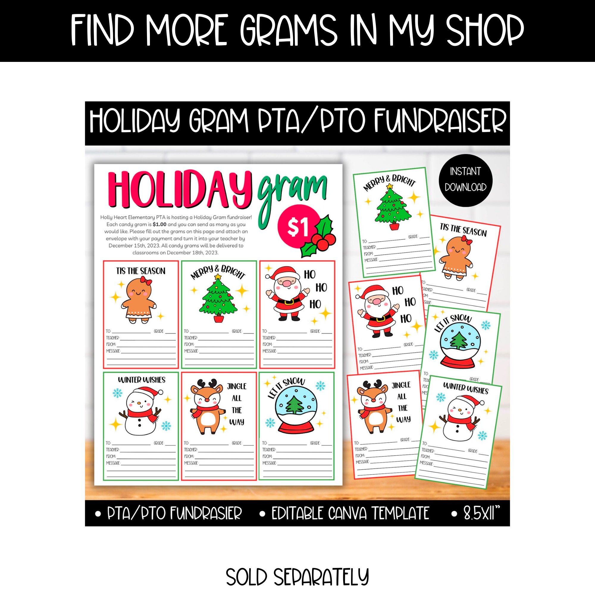 PTA PTO Christmas Holiday Gram Fundraiser Flyer Template, Winter School ...