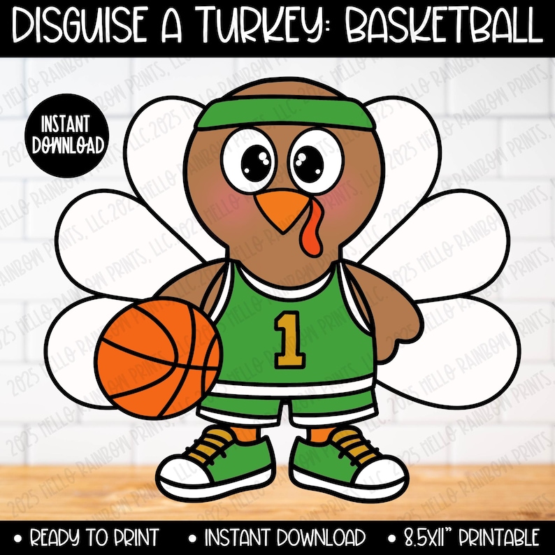 Disguise the Turkey Basketball Player Printable Craft Kit, Kids ...