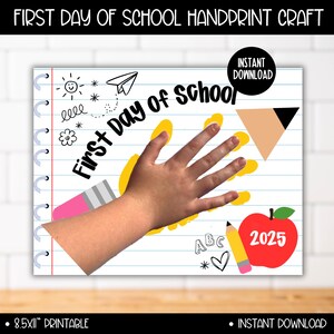 2025 First Day of School Pencil Apple Handprint Printable Craft, 1st ...
