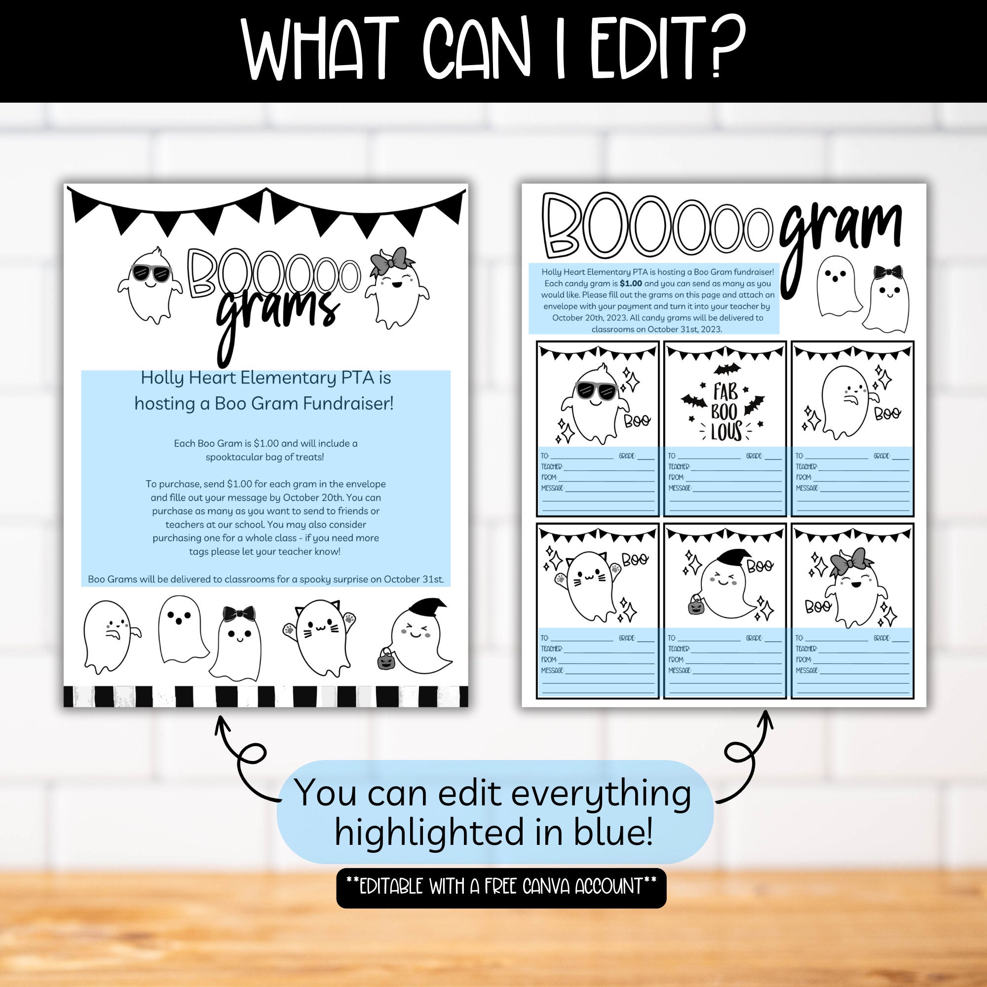 PTA PTO Boo Gram Fundraiser Flyer Template, School Fundraiser Ideas ...