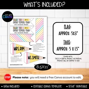 Teacher Appreciation End of School Year Gift Tag Flag, Teacher Thank ...