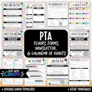PTA Flyers Forms Template BUNDLE, PTA Newsletter, Membership Form ...