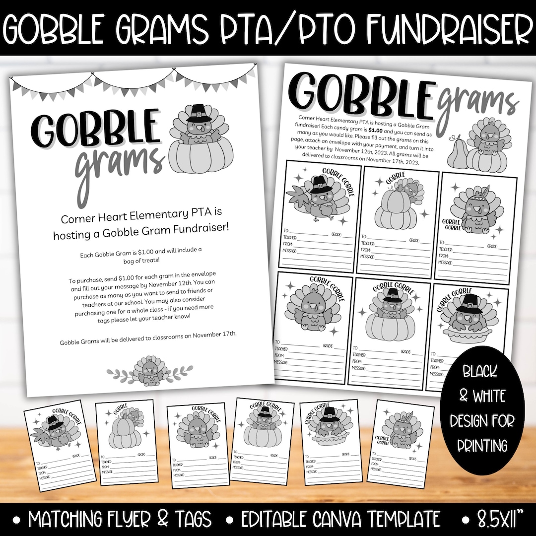 PTA PTO Gobble Turkey Thanksgiving Gram Fundraiser Flyer Template ...