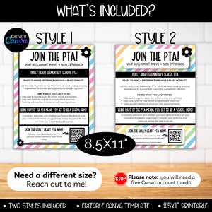 Join the PTA Flyer Editable Canva Template, Rainbow PTA Bulletin Board ...