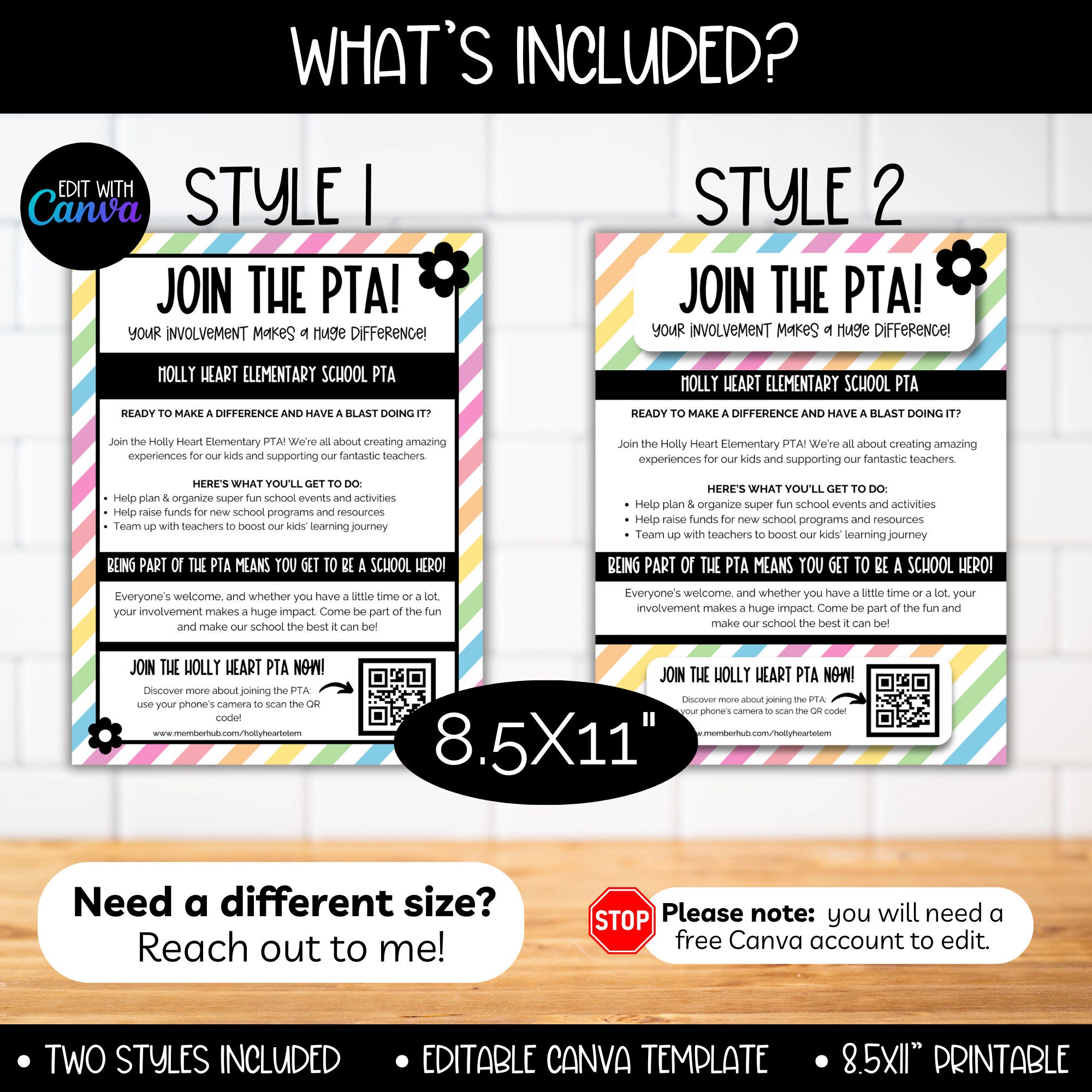Join the PTA Membership Flyer Template, Editable Rainbow PTA ...