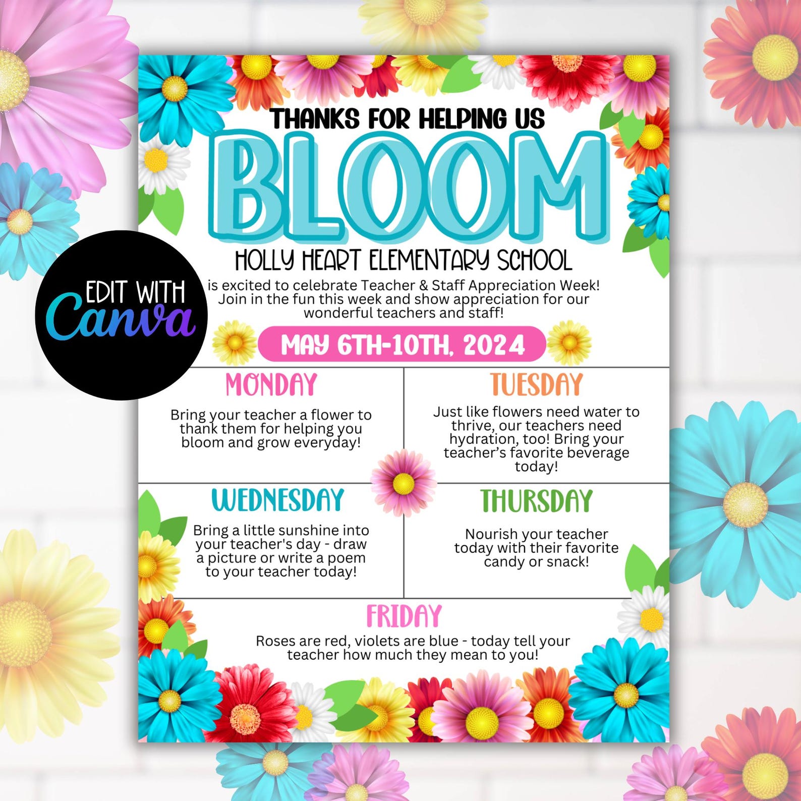 Teacher Staff Appreciation Week Floral Theme Flyer, Teachers ...