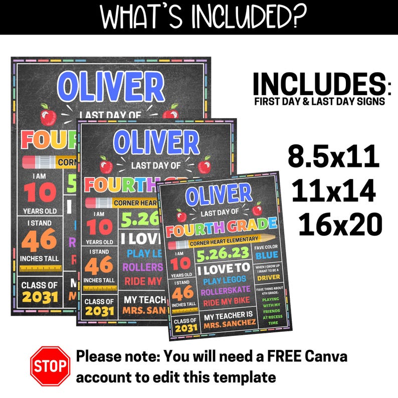 Editable First Day of School Chalkboard Sign Photo Prop Bundle, Back to ...