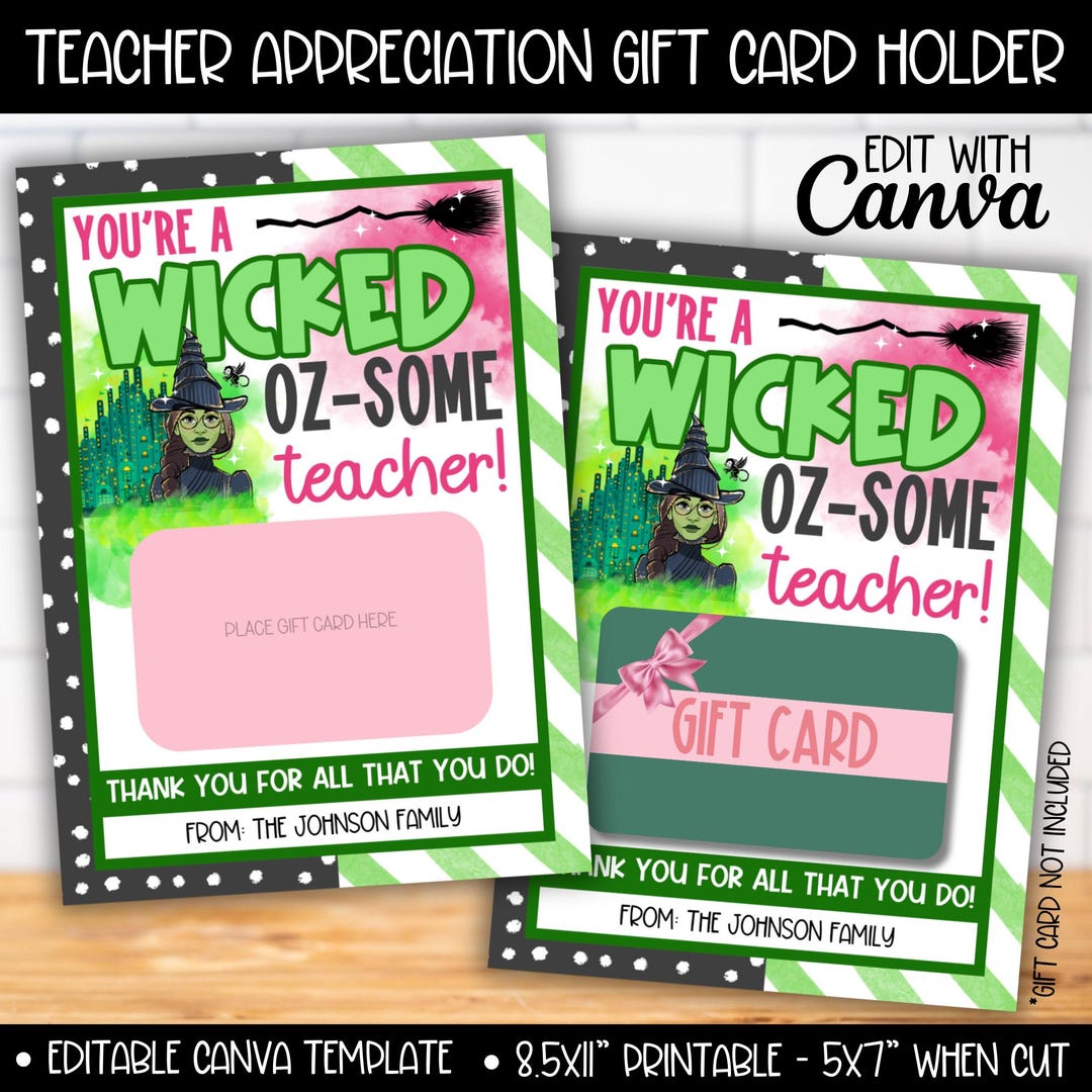 Wicked Teacher Appreciation Week Theme Gift Card Holder Canva Template ...