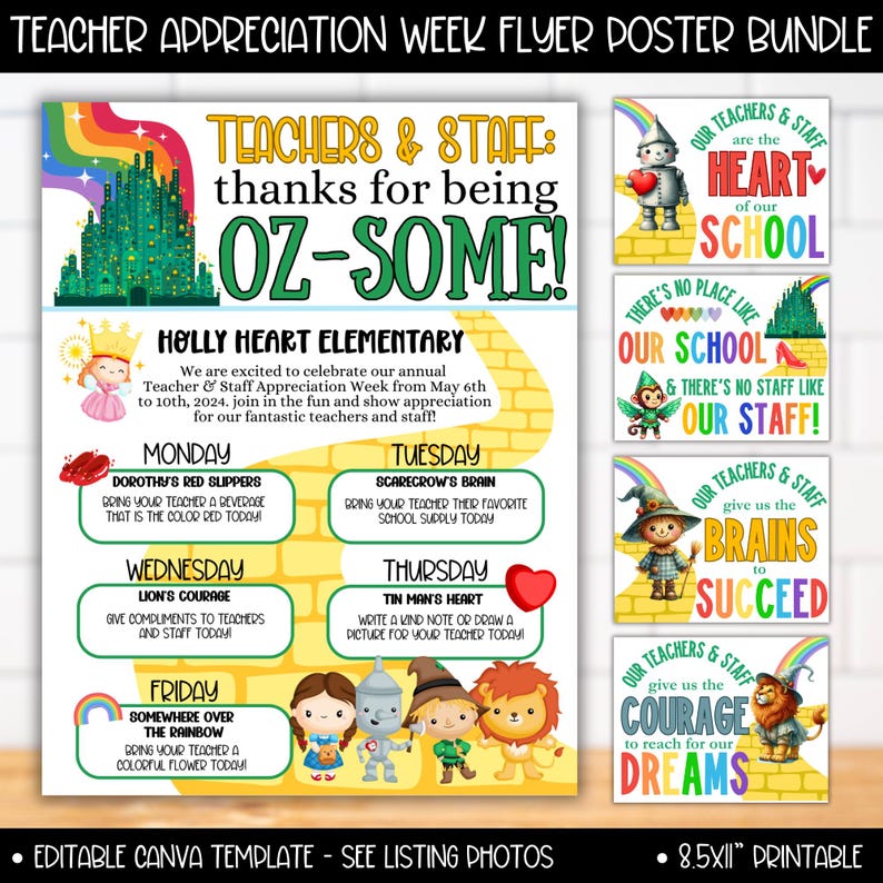 Teacher Staff Appreciation Week Wizard of Oz Theme Flyer Poster Sign ...