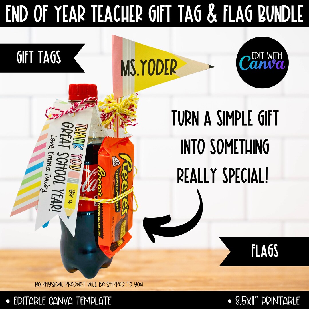 Teacher Appreciation End of School Year Gift Tag Flag, Teacher Thank ...